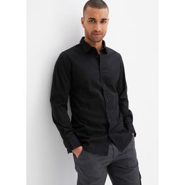 bonprix Business-Hemd mit Stretch Slim Fit, schwarz, mit Baumwolle