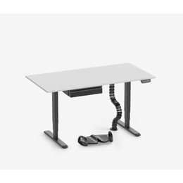 Höhenverstellbarer Schreibtisch PRIMUS + Schublade, Kabelschlange & Fußstütze - 180x80 - Schwarz / Lichtgrau - 125 kg Traglast