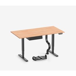 Höhenverstellbarer Schreibtisch PRIMUS + Schublade, Kabelschlange & Fußstütze - 180x80 - Schwarz / Buche - 125 kg Traglast