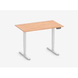 Höhenverstellbarer PRIMUS Schreibtisch - 120x70 - Weiß / Buche - 7 Jahre Garantie - 125 kg Traglast