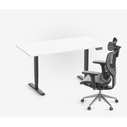 Höhenverstellbarer Schreibtisch PRIMUS + Stuhl - 160x80 - Schwarz / Weiß - 7 Jahre Garantie