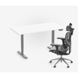 Höhenverstellbarer Schreibtisch PRIMUS + Stuhl - 140x80 - Grau / Weiß - 7 Jahre Garantie