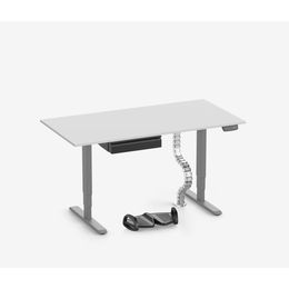 Höhenverstellbarer Schreibtisch PRIMUS + Schublade, Kabelschlange & Fußstütze - 180x80 - Grau / Lichtgrau - 7 Jahre Garantie