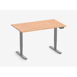 Höhenverstellbarer PRIMUS Schreibtisch - 140x80 - Grau / Buche - 7 Jahre Garantie - 125 kg Traglast