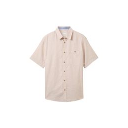Tom Tailor Herren Regular Kurzarmhemd, braun, Uni, Gr. XL