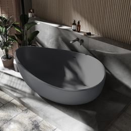 Bernstein Freistehende Badewanne WAVE STONE Mineralguss Grau matt - 180 x 110 cm