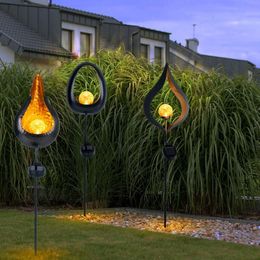 etc-shop Solarleuchte Flamme Garten Solarstab für Außen Solar Deko für Außen mit Erdspieß und Flammeneffekt, Metall Glas, 1x led, h 93 cm, 3er Set