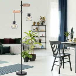 etc-shop Vintage Steh Lampe Filament Käfig Design Wohn Zimmer Holz Stand Leuchte höhenverstellbar im Set inkl. led Leuchtmittel
