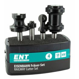 ENT EUROPEAN NORM TOOLS Ent 09050 4-tlg. Eisenbahn-Fräser-Set zum Fräsen von Holzschienen, hw, Schaft (s) 8 mm