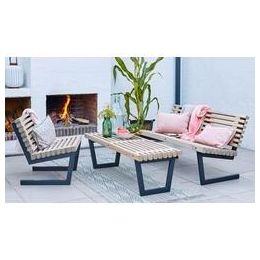 Siesta Gartensofa - Gartenbank aus Treibholz Latten und Gestell aus feuerverzinktem Stahl in Anthrazit in Größe 138 x 75 x 35/43 cm