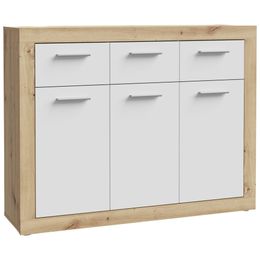 Sideboard FORTE "Baccio" Sideboards Gr. B/H/T: 117,9 cm x 91,5 cm x 34 cm, 3, weiß (artisan eiche, weiß) Sideboards
