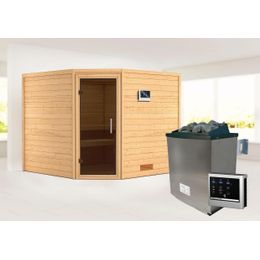 Karibu Sauna ""Leona" mit graphitfarbener Tür Ofen 9 KW externe Strg modern" Saunen beige (naturbelassen) Saunen