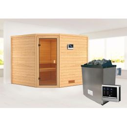 Karibu Sauna ""Leona" mit bronzierter Tür Ofen 9 KW externe Strg modern" Saunen beige (naturbelassen) Saunen