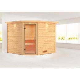 Karibu Sauna ""Leona" mit Klarglastür und Kranz naturbelassen" Saunen beige (naturbelassen) Saunen