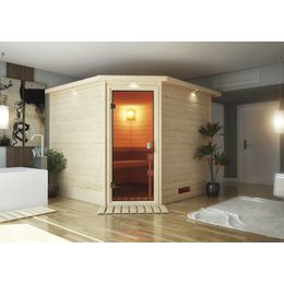 Karibu Sauna ""Leona" mit Kranz und bronzierter Tür naturbelassen" Saunen beige (naturbelassen) Saunen