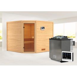 Karibu Sauna ""Leona" mit bronzierter Tür Ofen 9 kW Bio externe Strg modern" Saunen beige (naturbelassen) Saunen
