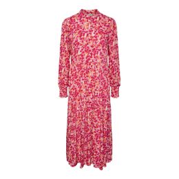 Maxikleid Y.A.S "YASALIRA LS LONG SHIRT DRESS S. NOOS" Gr. S (36), N-Gr, rosa (raspberry sorbet aop:fuzzy flower) Damen Kleider Langarm