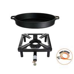 ALLGRILL Hockerkocher ohne Zündsicherung + Gusseisenpfanne 40 cm - Camping, Freizeit, Profiköche