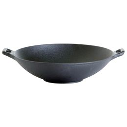 ALLGRILL Gusseisen-Wok mit zwei Griffen, rund, schwarz, 37 cm (mit Griffen Ø 44 cm)