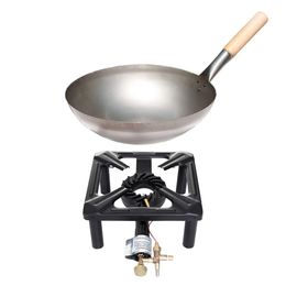 ALLGRILL Hockerkocher-Set (klein) mit Zündsicherung mit Stahl-Wok Ø 30 cm