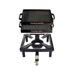 ALLGRILL Hockerkocher mit quadratischer Gussgrillplatte 38x38 cm - ideal für Camping und Freizeit