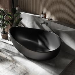 Bernstein Freistehende Badewanne WAVE STONE aus Mineralguss - 180 x 110 cm – Schwarz matt