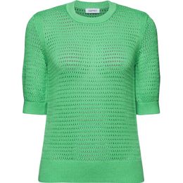 Esprit Pullover, gerippter Saum, Lochstrick, für Damen, grün, XL