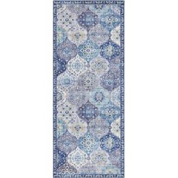 Läufer ELLE DECORATION "Kashmir Ghom" Teppiche Gr. B/L: 80 cm x 200 cm, 5 mm, 1 St., blau (denim) Kurzflor-Läufer