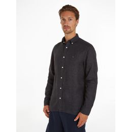 Leinenhemd Tommy Hilfiger "PIGMENT DYED LI SOLID RF SHIRT" Gr. XXL, N-Gr, schwarz (black) Herren Hemden Langarm