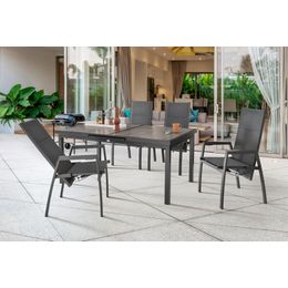 Garten-Essgruppe Destiny "COSTA IMOLA" Sitzmöbel-Sets Gr. Synchron-Auszug, Rückenlehne stufenlos verstellbar-Tischplatte ausziehbar, grau (anthrazit) Outdoor Möbel