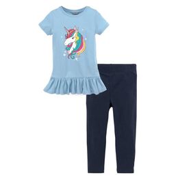 Kidsworld Shirt & Leggings EINHORN (Set, 2-tlg), mit Rüschen und Einhorndruck für kleine Mädchen, blau