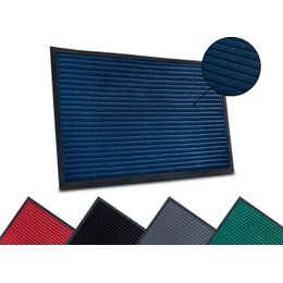 Fußmatte High Low Striped Mat, Hanse Home, rechteckig, Höhe: 5 mm, Schmutzfangmatte, rutschfest, waschbar, wetterfest, Innen, Außen, Flur, blau