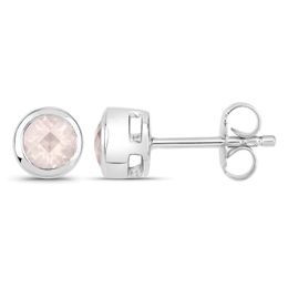VIRA JEWELS Paar Ohrstecker »925-Sterling Silber rhodiniert glänzend Rosenquartz rosa rund« weiß + rosa one-size Handgefertigt in unserer...