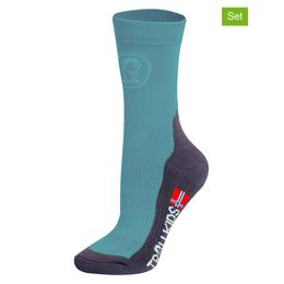 Trollkids 2er-Set: Trekkingsocken "Mid Cut Socks II" in Petrol - 23-26