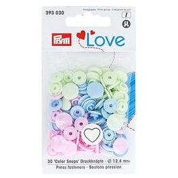 Prym Druckknöpfe "Color Snaps Herz", rosa/grün/hellblau, 12,4 mm Ø, 30 Stück