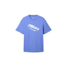 Tom Tailor Denim Herren T-Shirt mit Logo Print, blau, Logo Print, Gr. S
