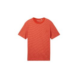 Tom Tailor Herren T-Shirt mit Brusttasche, orange, Streifenmuster, Gr. S