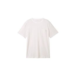 Tom Tailor Herren T-Shirt mit Brusttasche, weiß, Streifenmuster, Gr. XXL