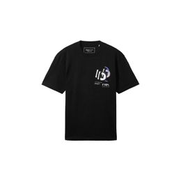 Tom Tailor Denim Herren T-Shirt mit Logo Print, schwarz, Logo Print, Gr. XL