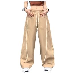 KIKI Haremshose Cargohose Damen Baggy Hose Parachute Pants High Waist Straight Hosen