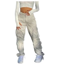 KIKI Haremshose Cargohose Baggy hohe Taille Cargohose gerade weites Bein Baggy Jeans