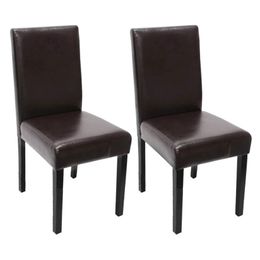 MCW 2er-Set Esszimmerstuhl Stuhl K&uuml;chenstuhl Littau ~ Kunstleder, braun, dunkle Beine