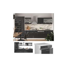 VICCO K&uuml;chenzeile K&uuml;chenblock Einbauk&uuml;che R-Line 350 cm Wei&szlig; Anthrazit Hochglanz