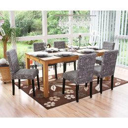 MCW 6er-Set Esszimmerstuhl Stuhl K&uuml;chenstuhl Littau ~ Textil mit Schriftzug, grau, dunkle Beine