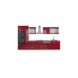 VICCO K&uuml;chenzeile K&uuml;chenblock Einbauk&uuml;che R-Line 350 cm Wei&szlig; Bordeaux Arbeitsplatte Hochglanz
