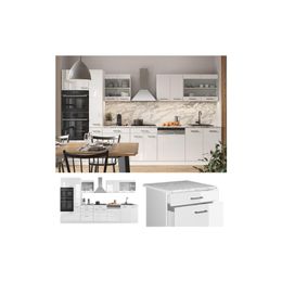 VICCO K&uuml;chenzeile K&uuml;chenblock Einbauk&uuml;che R-Line 350 cm Wei&szlig; Arbeitsplatte Hochglanz
