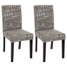 MCW 2er-Set Esszimmerstuhl Stuhl K&uuml;chenstuhl Littau ~ Textil mit Schriftzug, grau, dunkle Beine