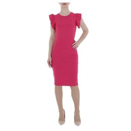 Ital-Design Sommerkleid Damen Freizeit (86164477) Rüschen Stretch Rippstrickoptik Minikleid in Pink