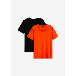 bonprix Längeres T-Shirt mit tiefem Ausschnitt (2er Pack) aus Bio Baumwolle