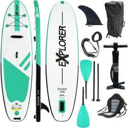 EXPLORER Inflatable SUP-Board Ocean 10‘8“ Aufblasbares Stand Up Paddle Set (325x84x15cm), (Set, 8 tlg., incl. Zubehör, Kajaksitz, Fußschlaufe), weiß